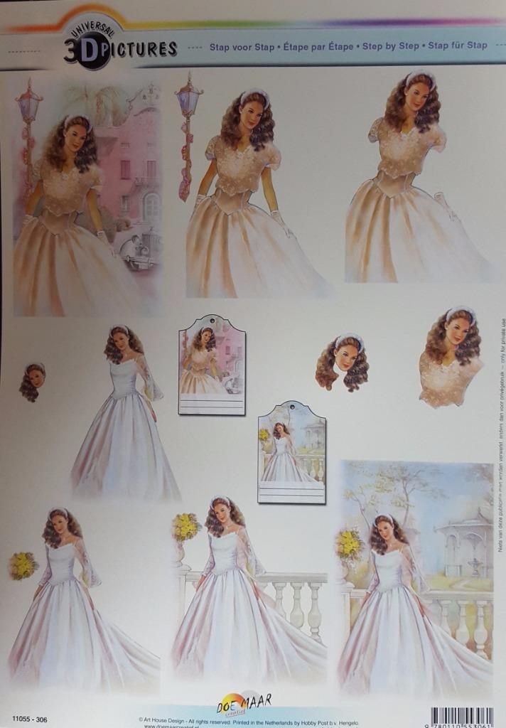 A4 3D Paper Tole Decoupage Wedding Bears in Car & Pretty Bride NEW ...