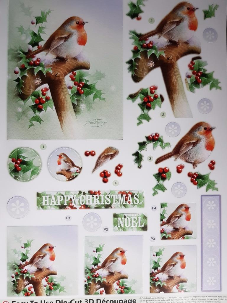 3D A4 DieCut Paper Tole Decoupage Christmas Birds Robins 1-3 pictures ...