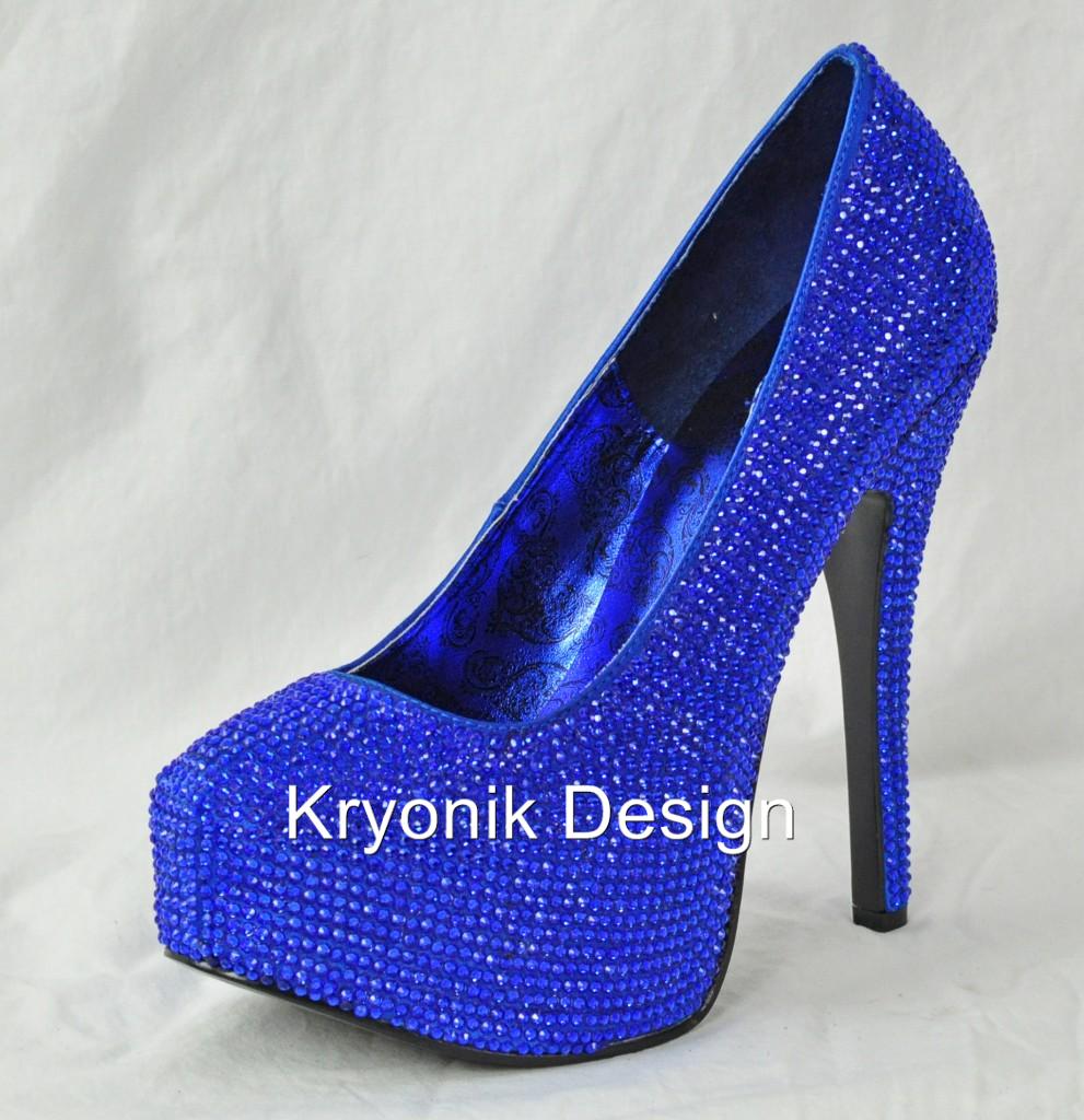 Bordello Teeze-06R royal blue rhinestone platform stiletto heels pumps ...