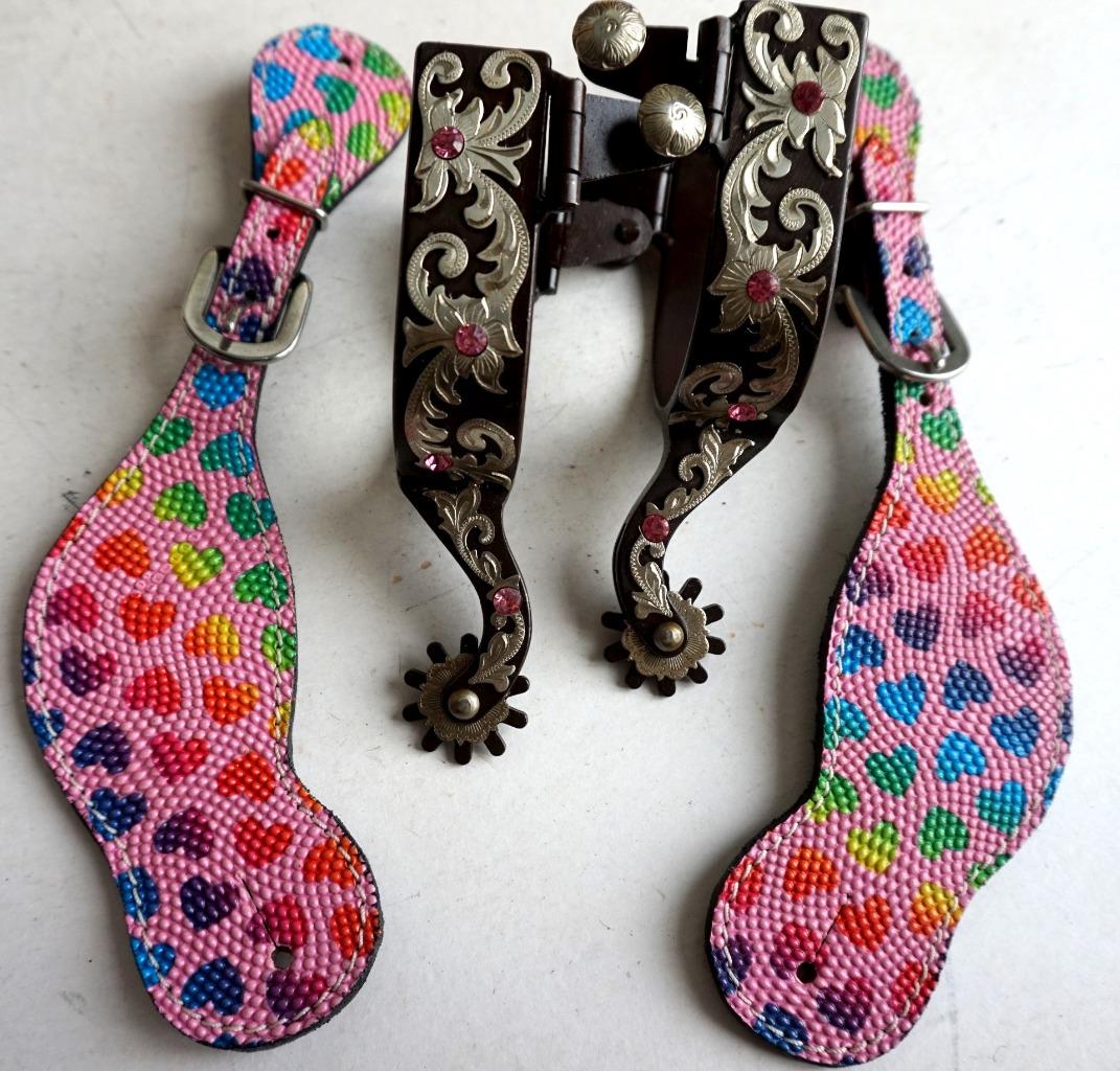 Western Spur straps Ladies/ Youth Rainbow heart Accents w/Spurs Crystal ...
