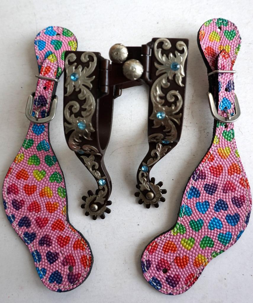 Western Spur straps Ladies/ Youth Rainbow heart Accents w/Spurs Crystal ...