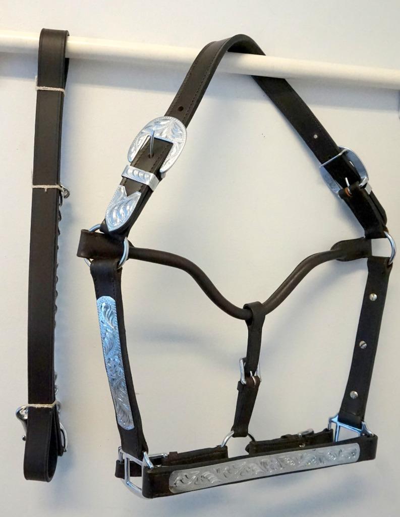 Dark leather Western Horse Show Halter 2 styles-Plain / Scrolls Lead ...