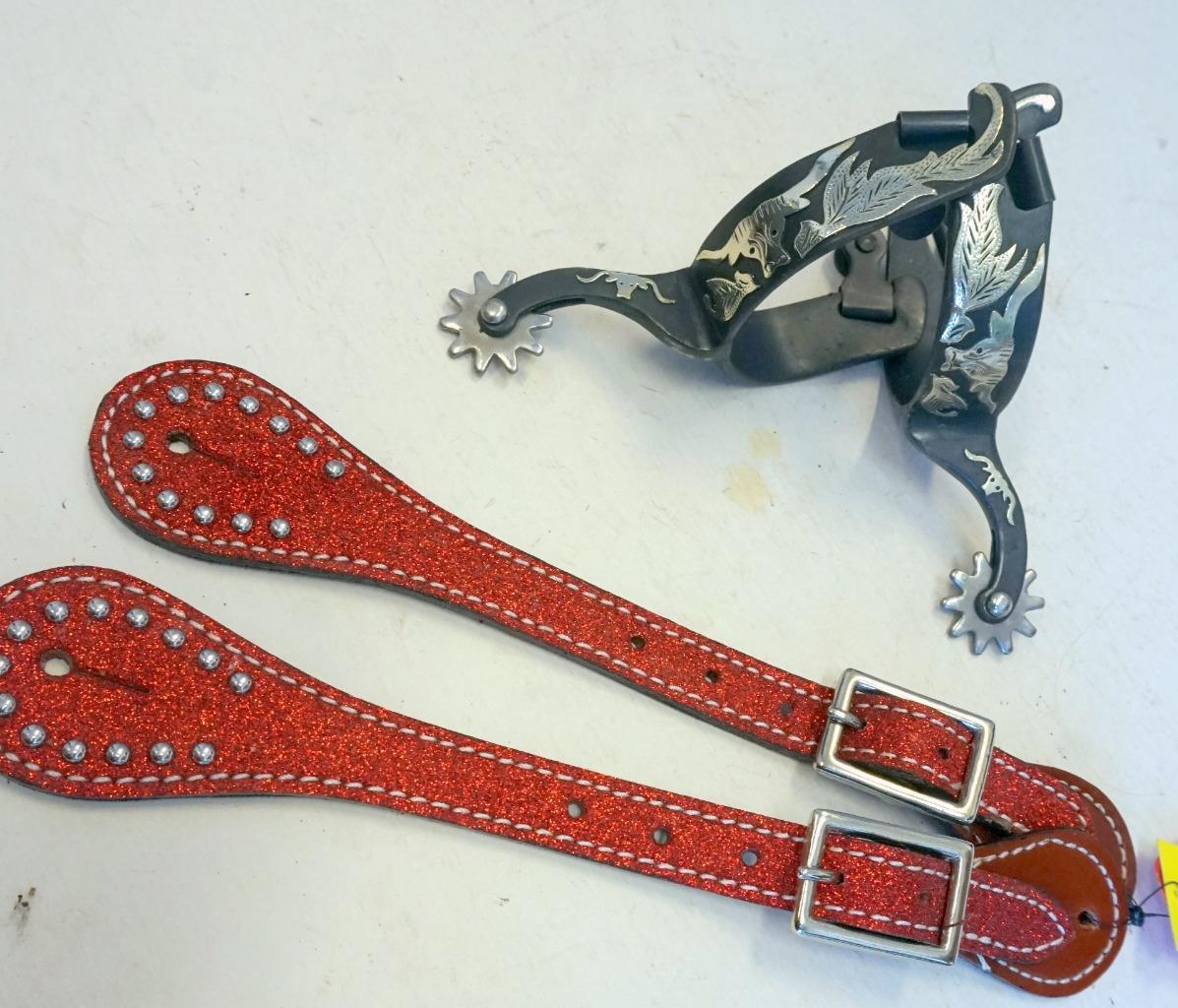 Adult Western Long Horn overlay, swan neck Spurs & Or Red Glitter Spur ...