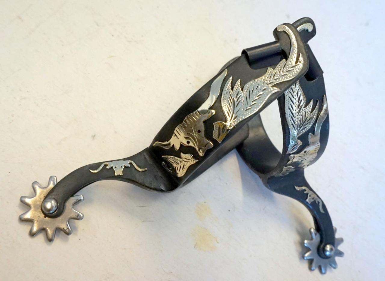 Adult Western Long Horn overlay, swan neck Spurs & Or Red Glitter Spur ...