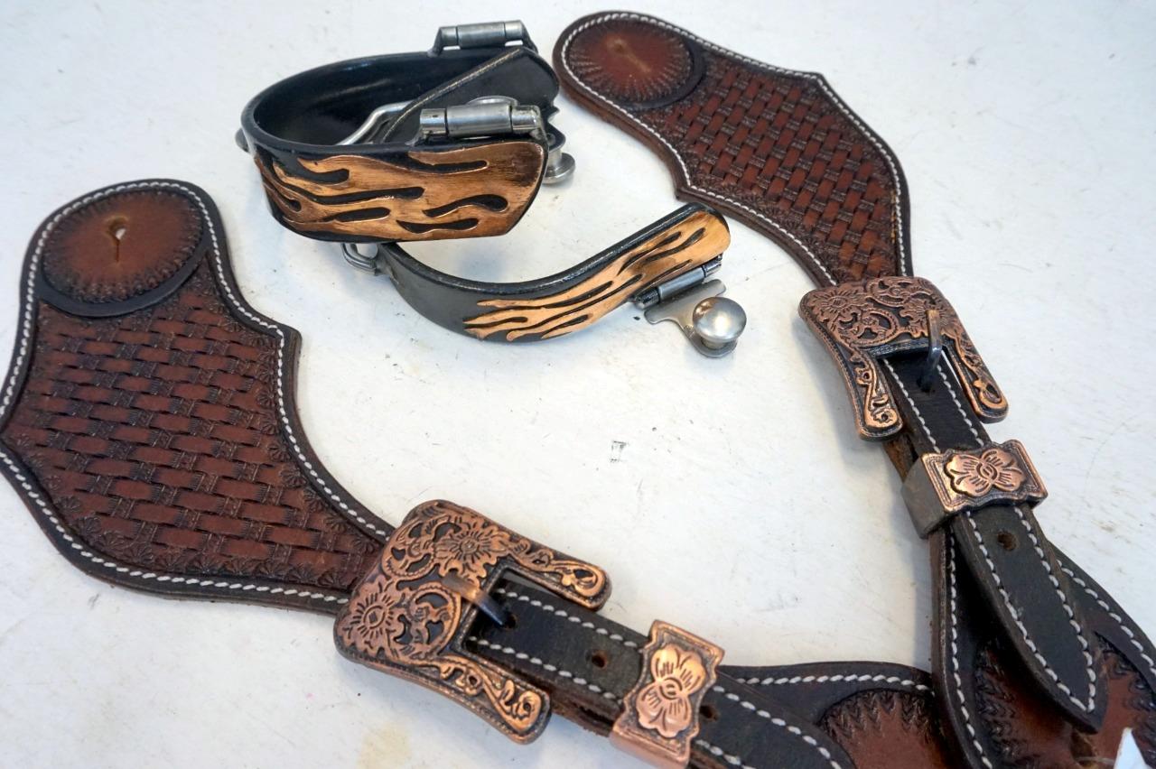 Adult Western copper flame overlay Bumper Spurs & Or Spur straps- Dark ...