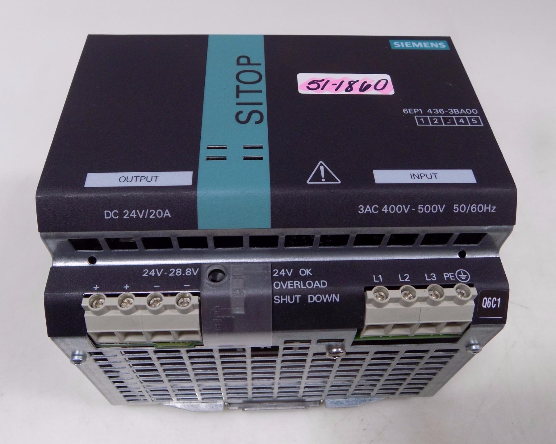 SIEMENS 24V 20A POWER SUPPLY 6EP1-436-3BA00 | eBay