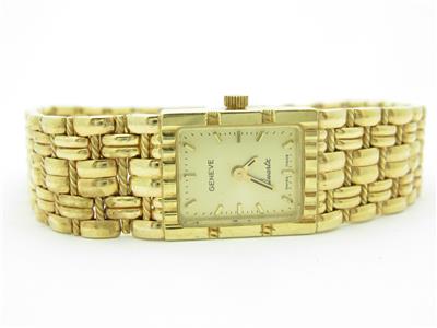Solid 14k Yellow Gold Geneve Quartz Basket Weave Cable Design ...