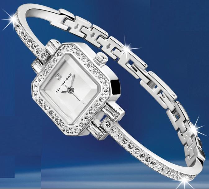 NEWBRIDGE SILVERWARE LADIES CRYSTAL STONES SET SEMI-BANGLE WATCH - RRP ...