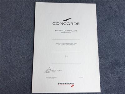 British Airways Concorde Original Flight Certificate Hand British Airways Concorde Original Flight Certificate Hand