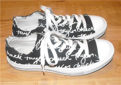 Converse Low Top Black with White Chuck Taylor Cursive Writing Men 6 ...