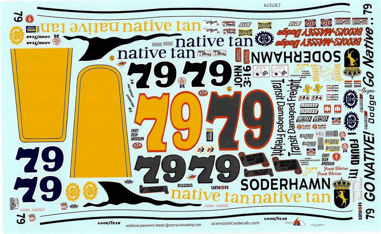 Ace #79 Native Tan 1973 Frank Warren Nascar decal | eBay