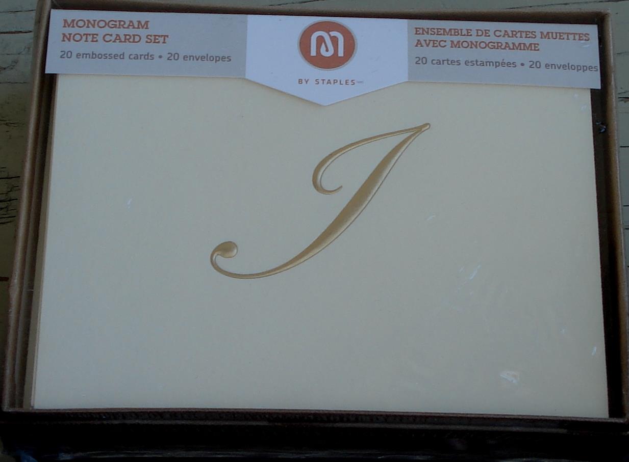 Staples Monogram Note Card Set - 20 Embossed Cards + Envelopes ...
