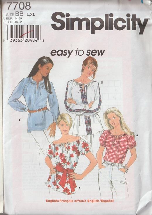 OOP Simplicity Peasant Tops Sewing Pattern Misses Size You Pick 9841 | eBay