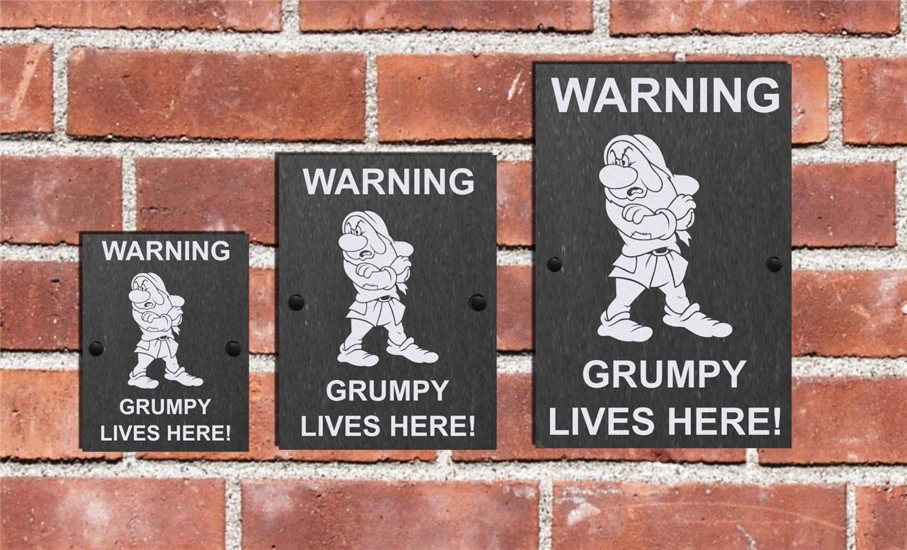 Warning Grumpy Lives Here Funny Natural Slate Sign Plaque 3 Sizes ...