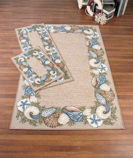 New 2-PC Seaside Seashell Tropical Beach Themed Rug Set Accent Rug ...
