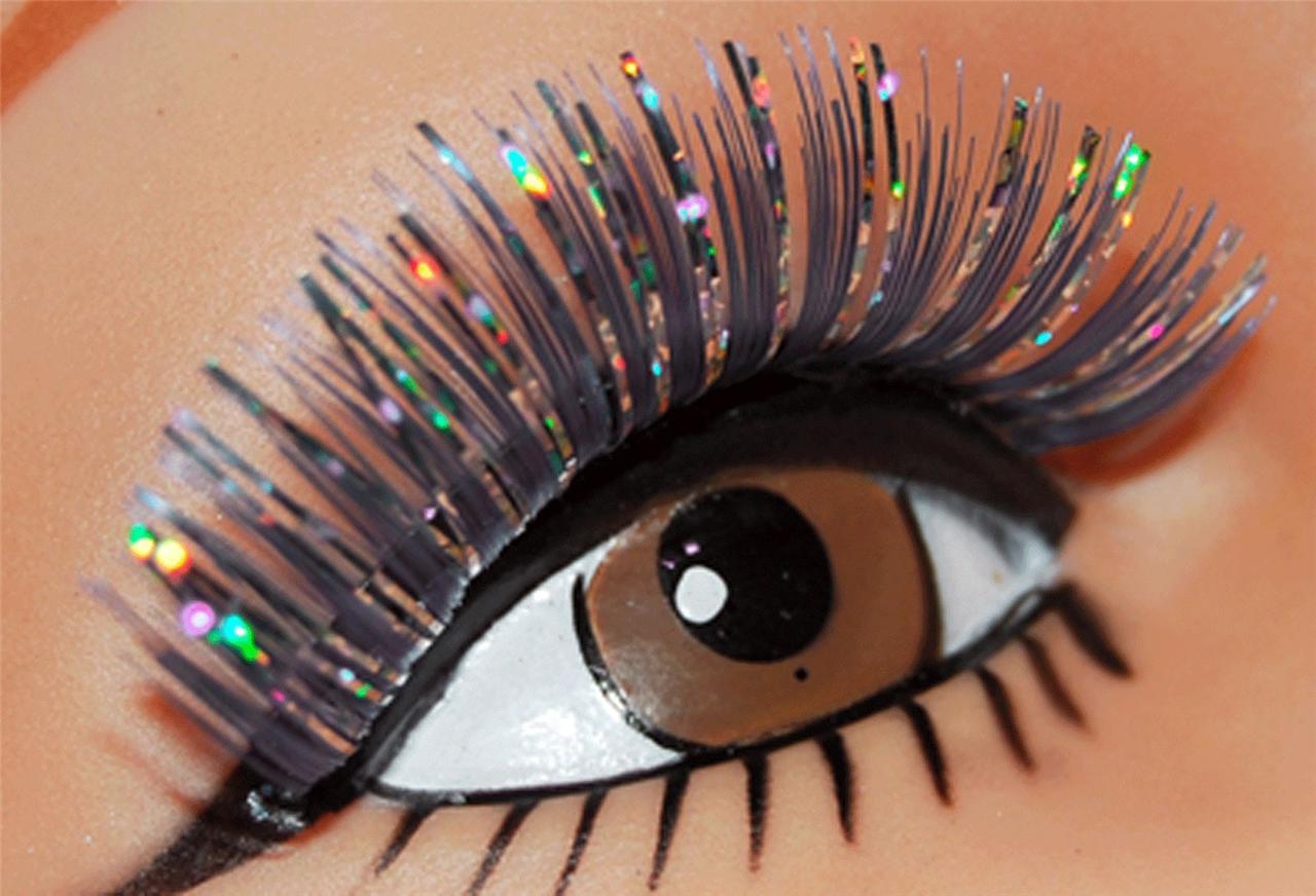 Hologram Silver and Black Long False Eyelashes Drag Queen Disco 70s 80s ...