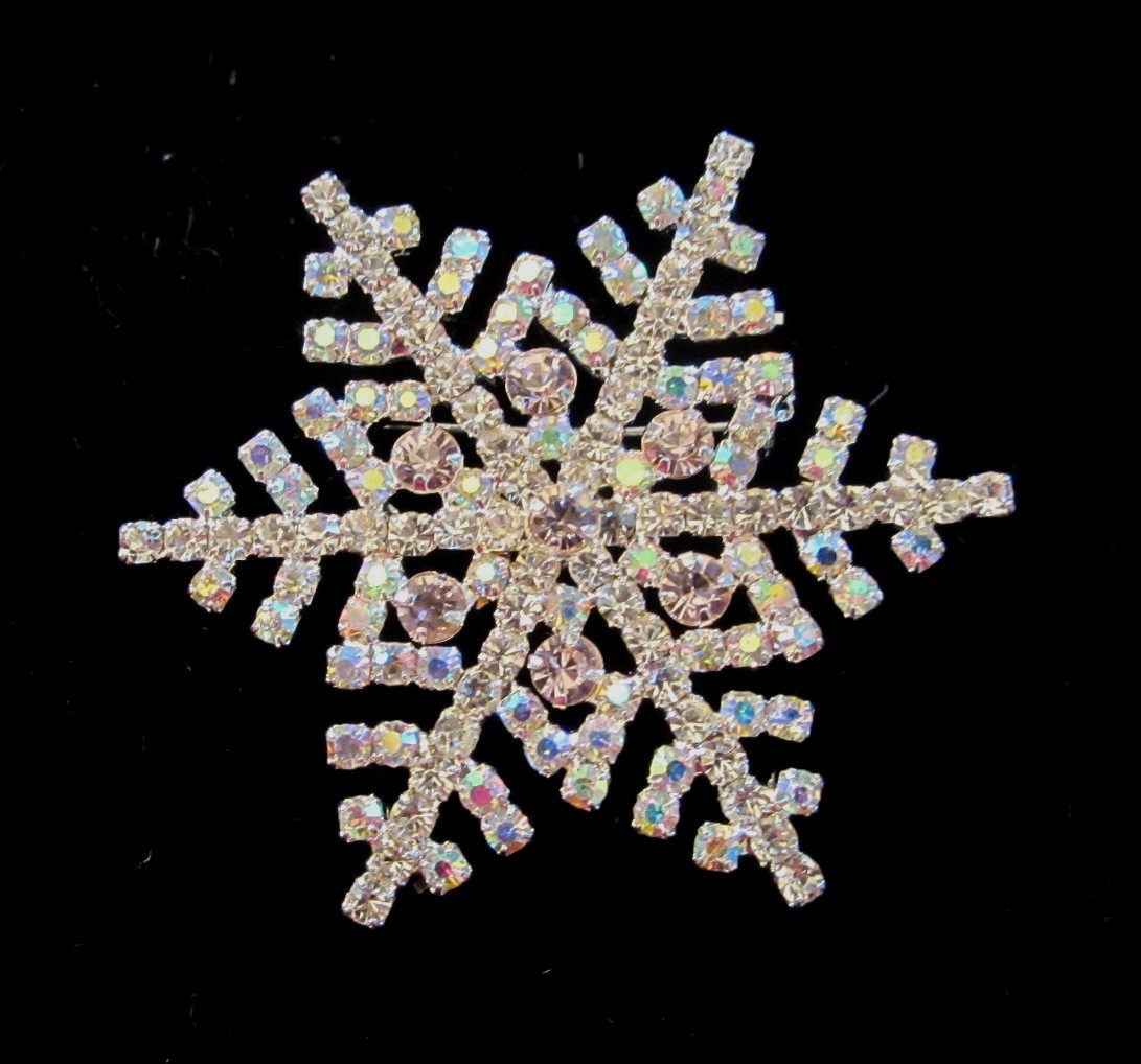 Snowflake Brooch Pin Beautiful Genuine Crystal Plain or Pink Accent ...