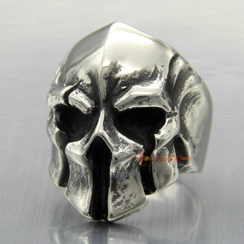 Men Punk Stainless Steel Spartan Warrior Skull Biker Ring Gladiator ...