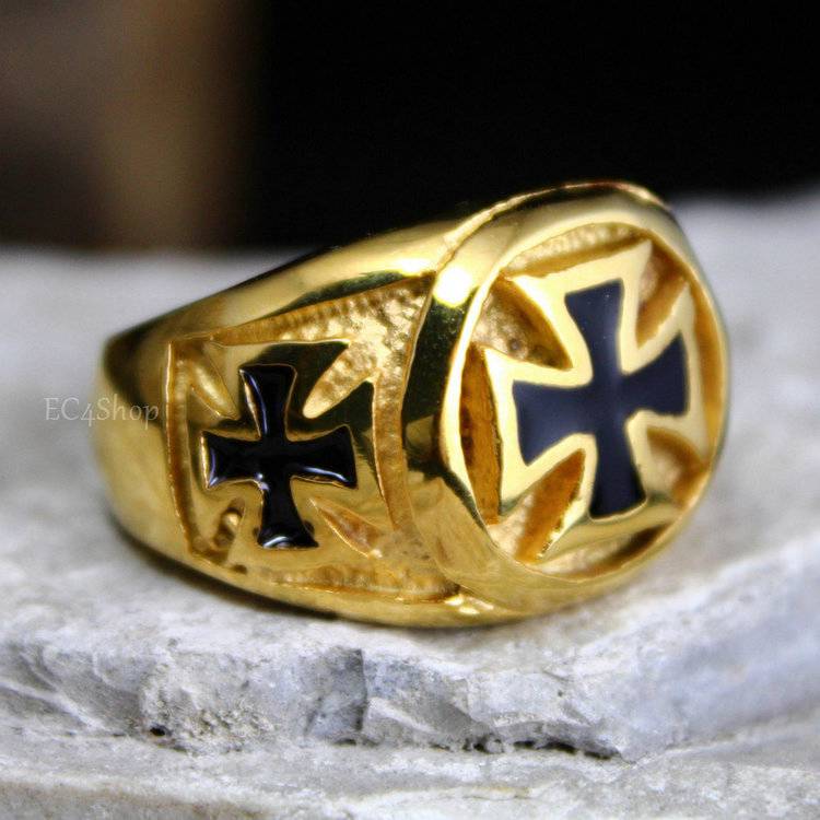Men's Gold German Iron Cross Pattée War Hero Stainless Steel Biker Ring ...