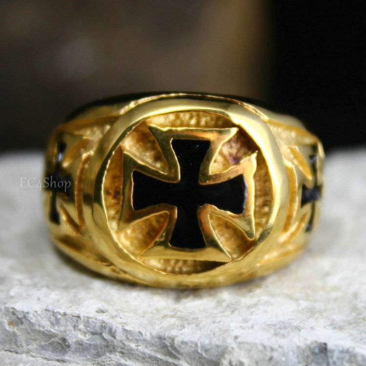 Men's Gold German Iron Cross Pattée War Hero Stainless Steel Biker Ring ...