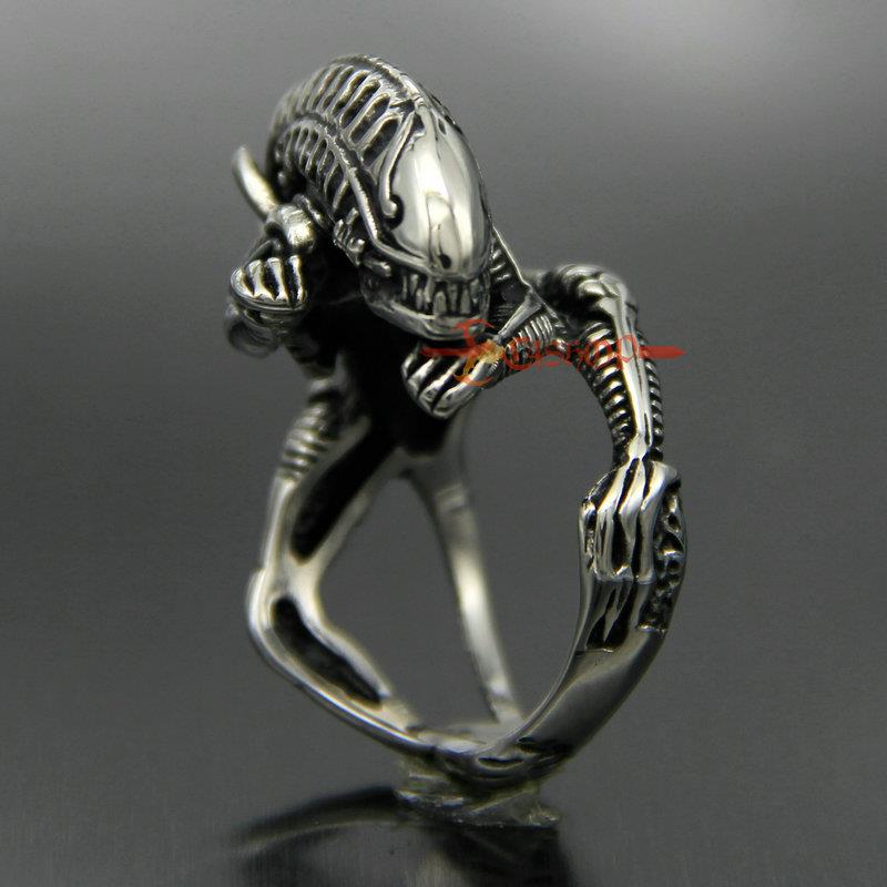 Vintage Alien Skull Men's Ring Stainless Steel 3D Predator Rocker Band ...