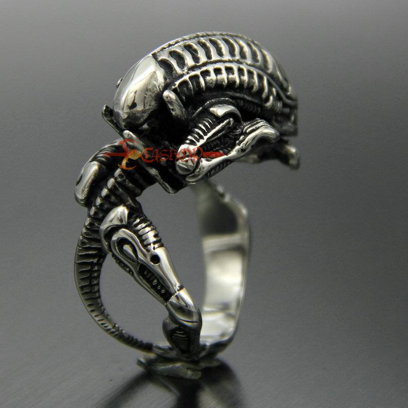 Vintage Alien Skull Men's Ring Stainless Steel 3D Predator Rocker Band ...