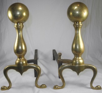 PAIR ANTIQUE BRASS BALL ANDIRONS FIREPLACE FIRE DOGS | eBay