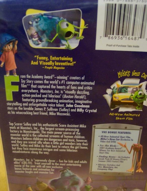 Walt Disney Pixar MONSTERS, INC. VHS VIDEO | eBay