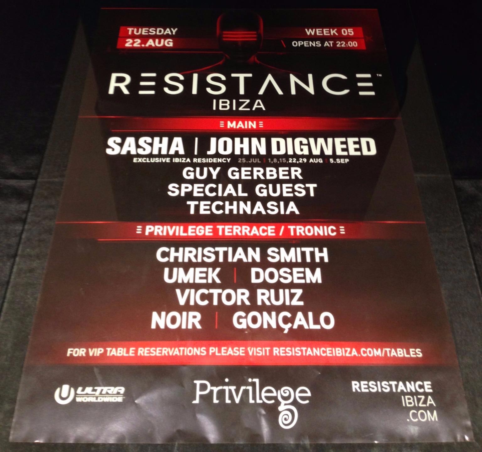RESISTANCE 2017 SASHA JOHN DIGWEED @ PRIVILEGE - IBIZA CLUB POSTERS ...