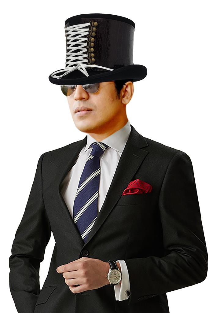 100% Wool Felt Top Hats Victorian Style Mad Hatter Tall Gentlemen With ...