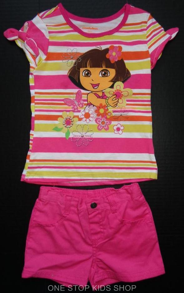 DORA THE EXPLORER Girls 2T 3T 4T 4 5 6 Set OUTFIT Shirt Shorts Pants ...