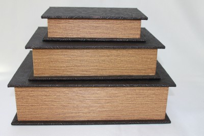 FLORAL LEATHER FAUX BOOKS STORAGE DECORATIVE BOXES - DARK BROWN - 3PC ...