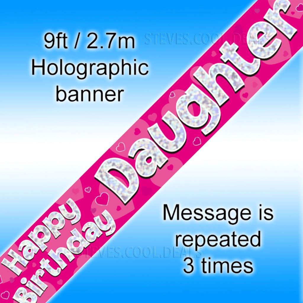 HAPPY BIRTHDAY AGE BANNERS PINK HEARTS GIRLS HOLOGRAPHIC 9FT LONG PARTY ...