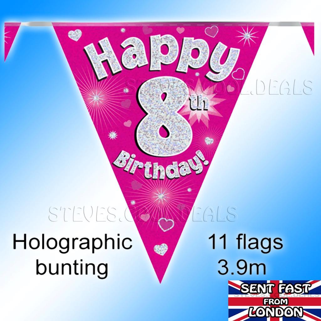 Pink Happy Birthday Bunting Flags Banner Balloon Age 1st to 90th GIRLS ...