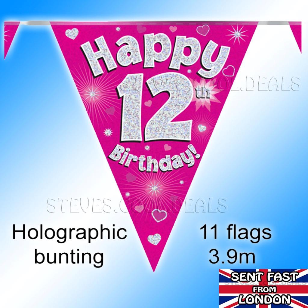 Pink Happy Birthday Bunting Flags Banner Balloon Age 1st to 90th GIRLS ...