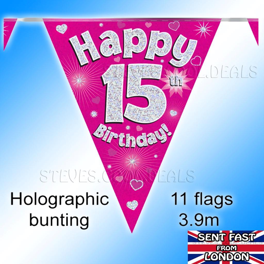 Pink Happy Birthday Bunting Flags Banner Balloon Age 1st to 90th GIRLS ...