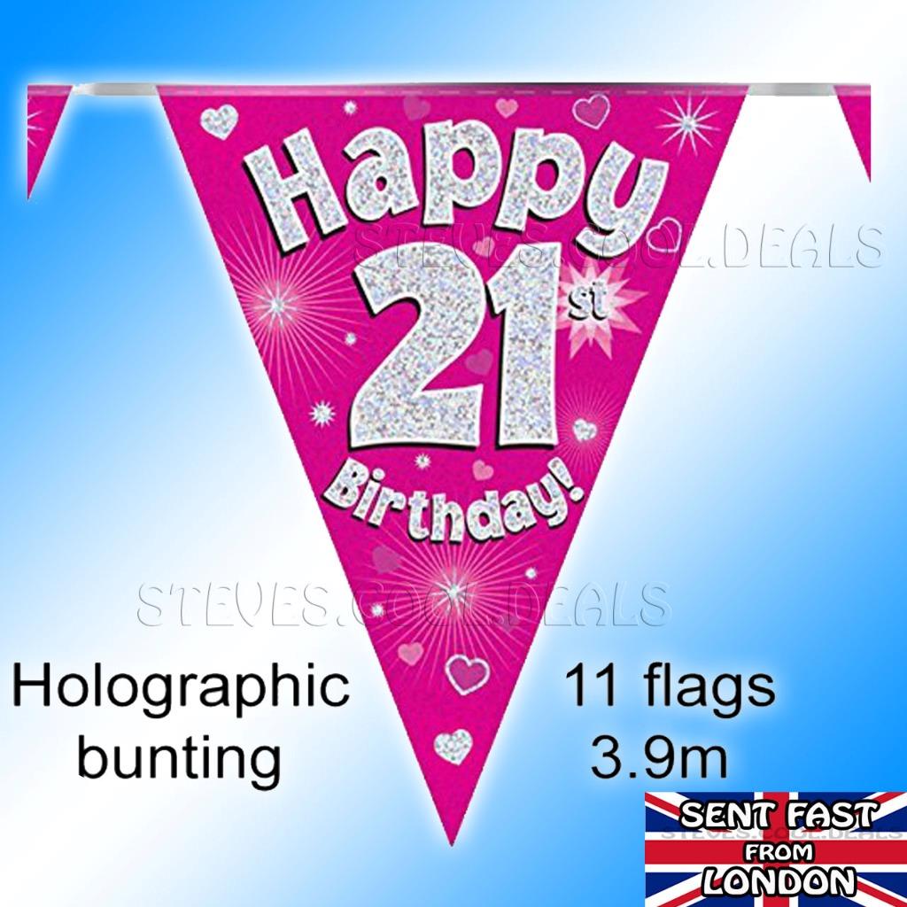 Pink Happy Birthday Bunting Flags Banner Balloon Age 1st to 90th GIRLS ...