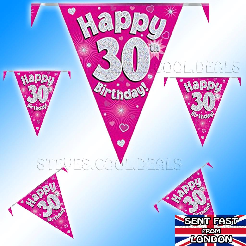 Pink Happy Birthday Bunting Flags Banner Balloon Age 1st to 90th GIRLS ...