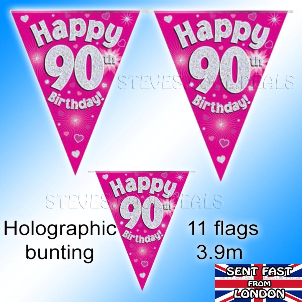 Pink Happy Birthday Bunting Flags Banner Balloon Age 1st to 90th GIRLS ...