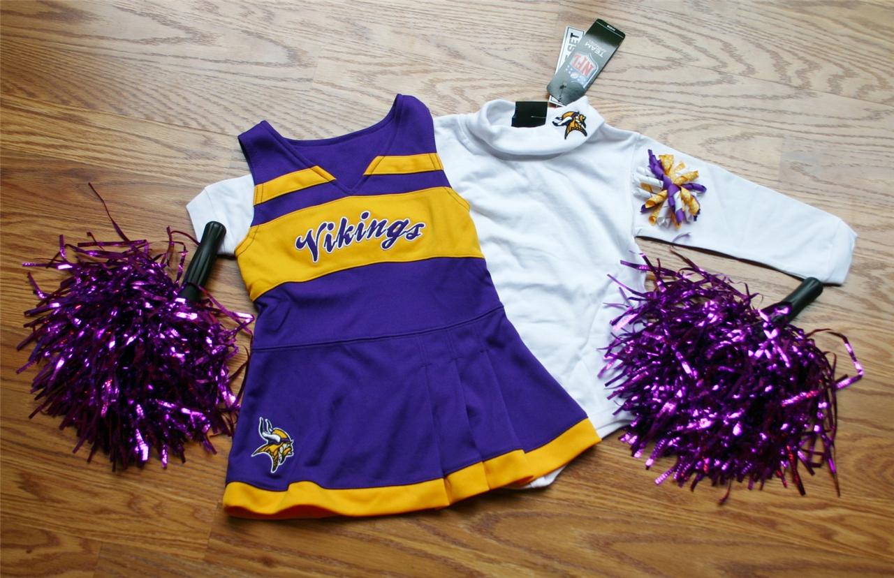 CHEERLEADER COSTUME OUTFIT VIKINGS 18 MTHS POM POMS CHEER SET BOW